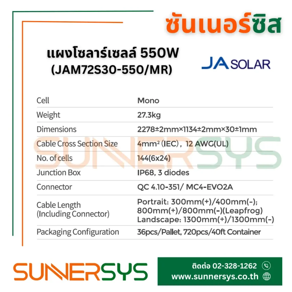 JA Solar 550W (p-type) - Sunnersys co., Ltd.